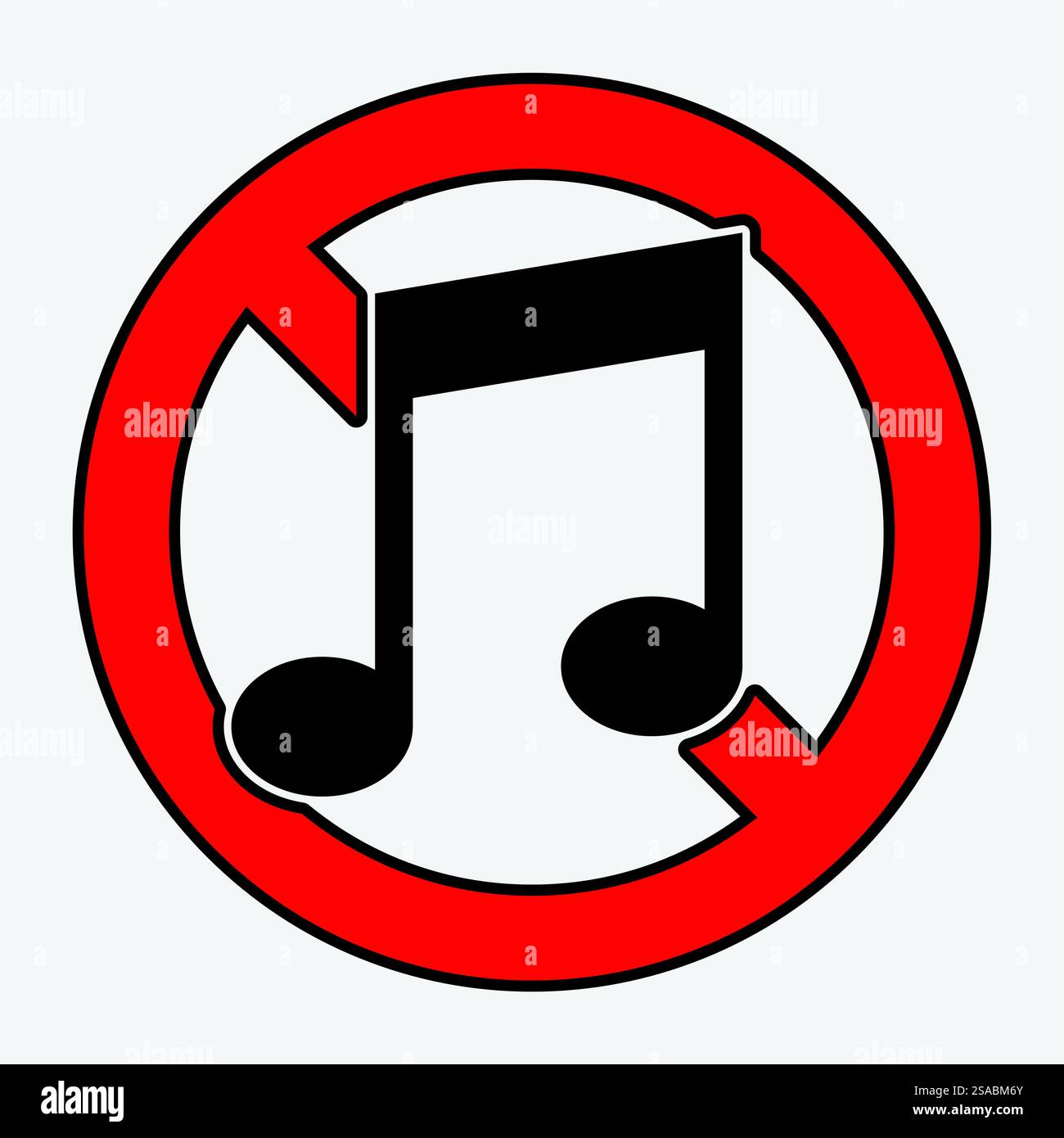 A bold and striking no music symbol featuring a black musical note ...