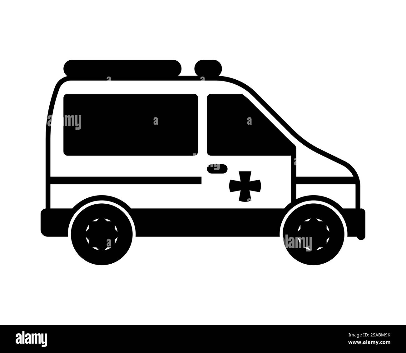 A simple black and white illustration of an ambulance, symbolizing ...