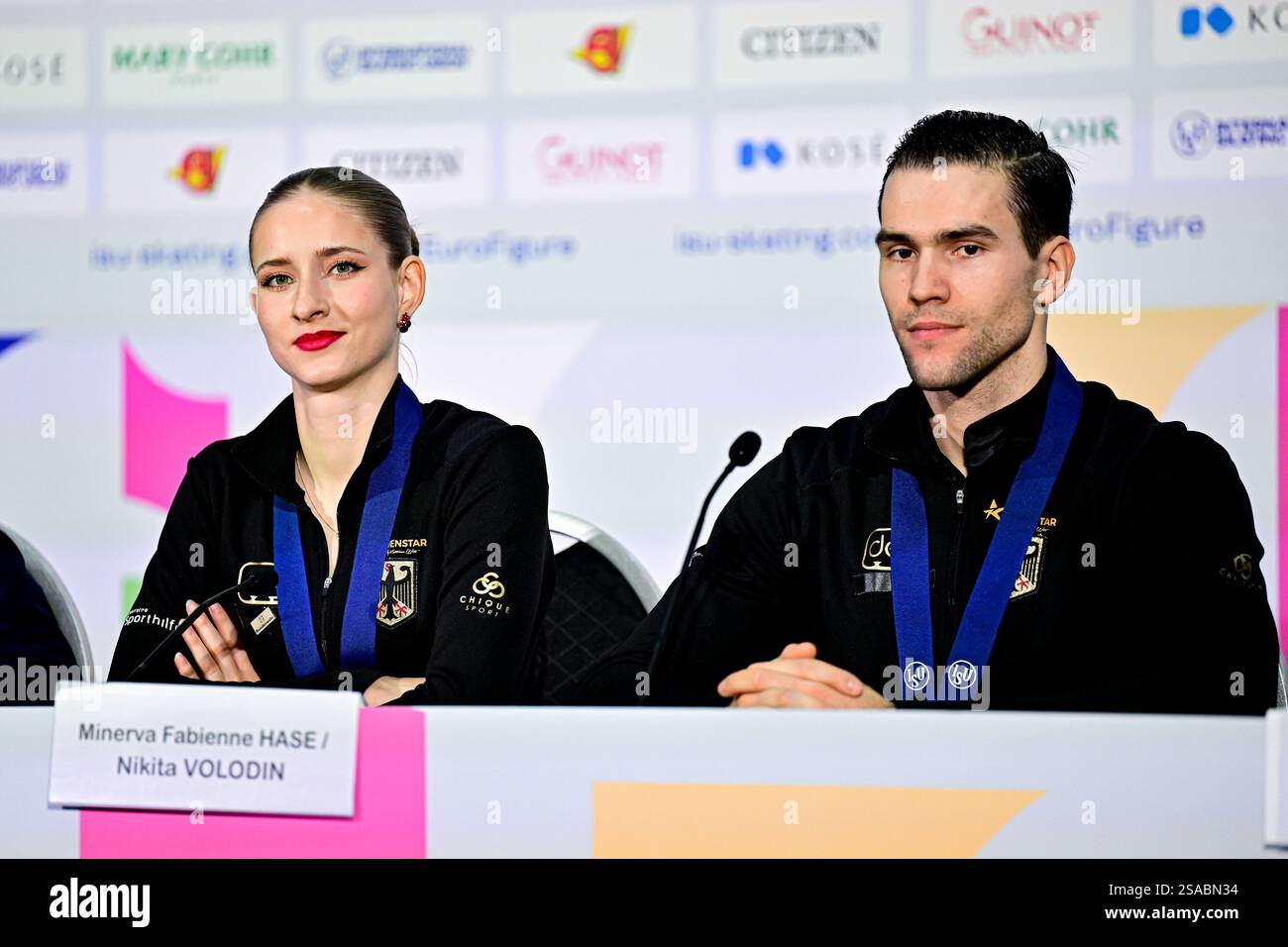 Minerva Fabienne HASE & Nikita VOLODIN (GER), at Pairs Press Conference, at the ISU European ...