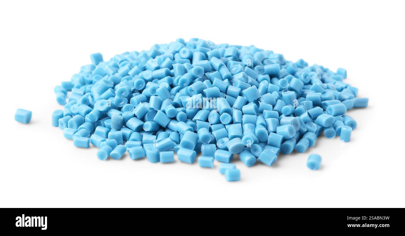 Pile of light blue plastic granules isolated on white Stock Photo - Alamy