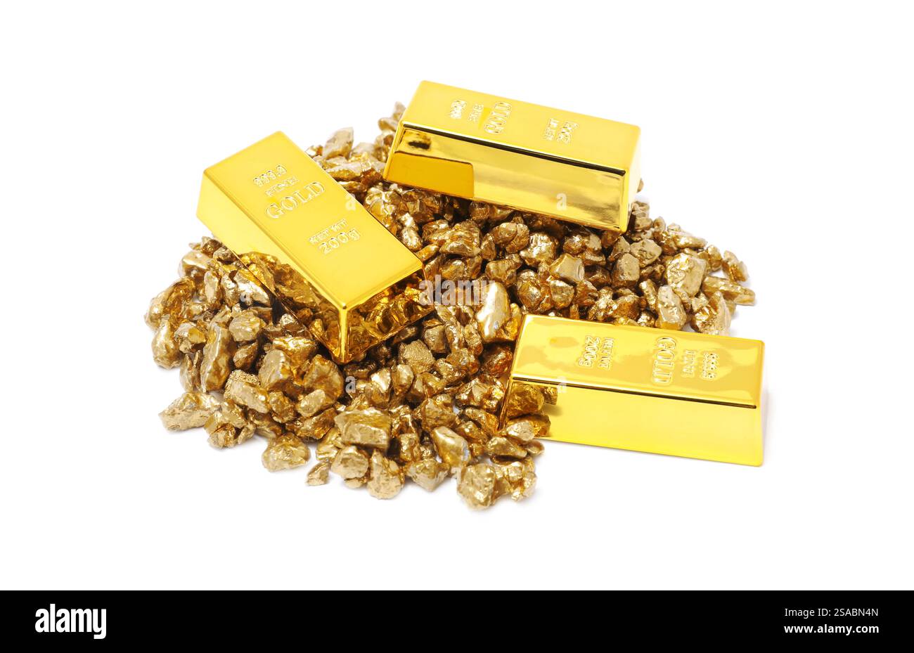 Gold nuggets and bars isolated on white Stock Photo - Alamy
