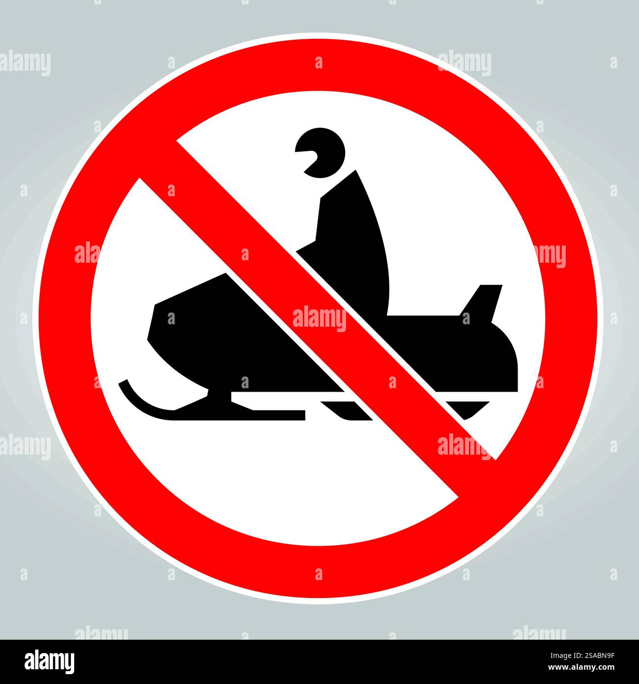 A clear prohibition sign depicting a snowmobile with a red circle and ...