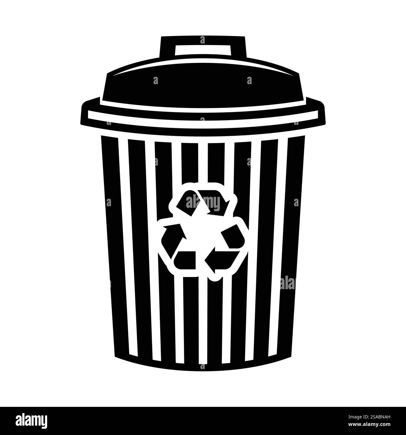 A simple black and white illustration of a trash bin featuring a ...