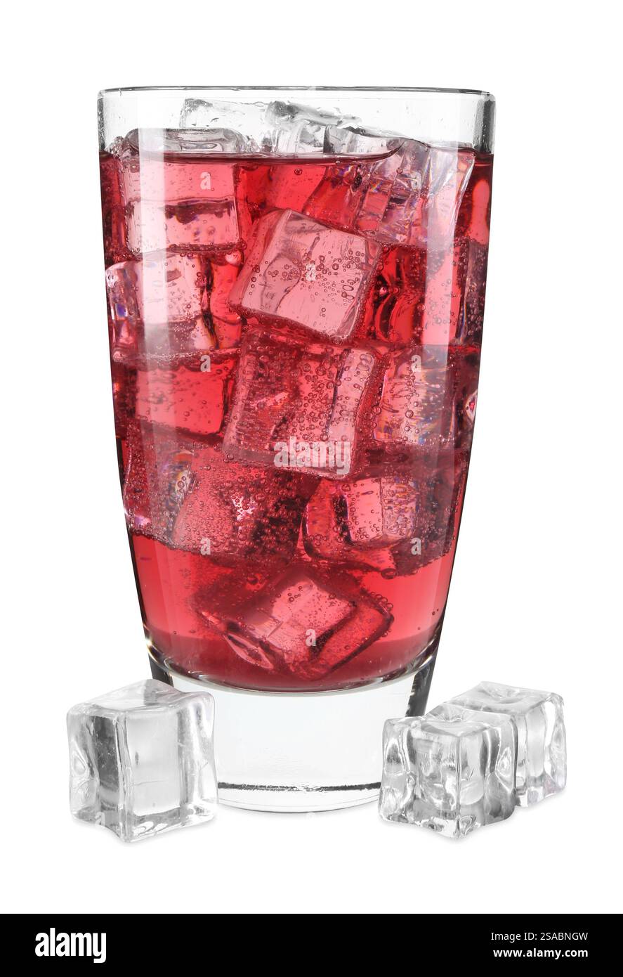 Sweet soda water in glass and ice cubes isolated on white Stock Photo ...