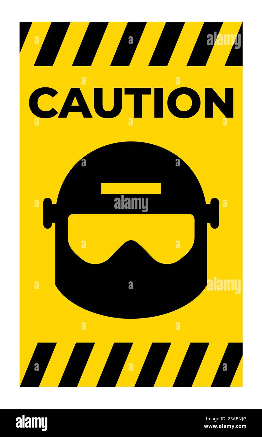 Attention-grabbing caution sign featuring a safety helmet icon on a ...