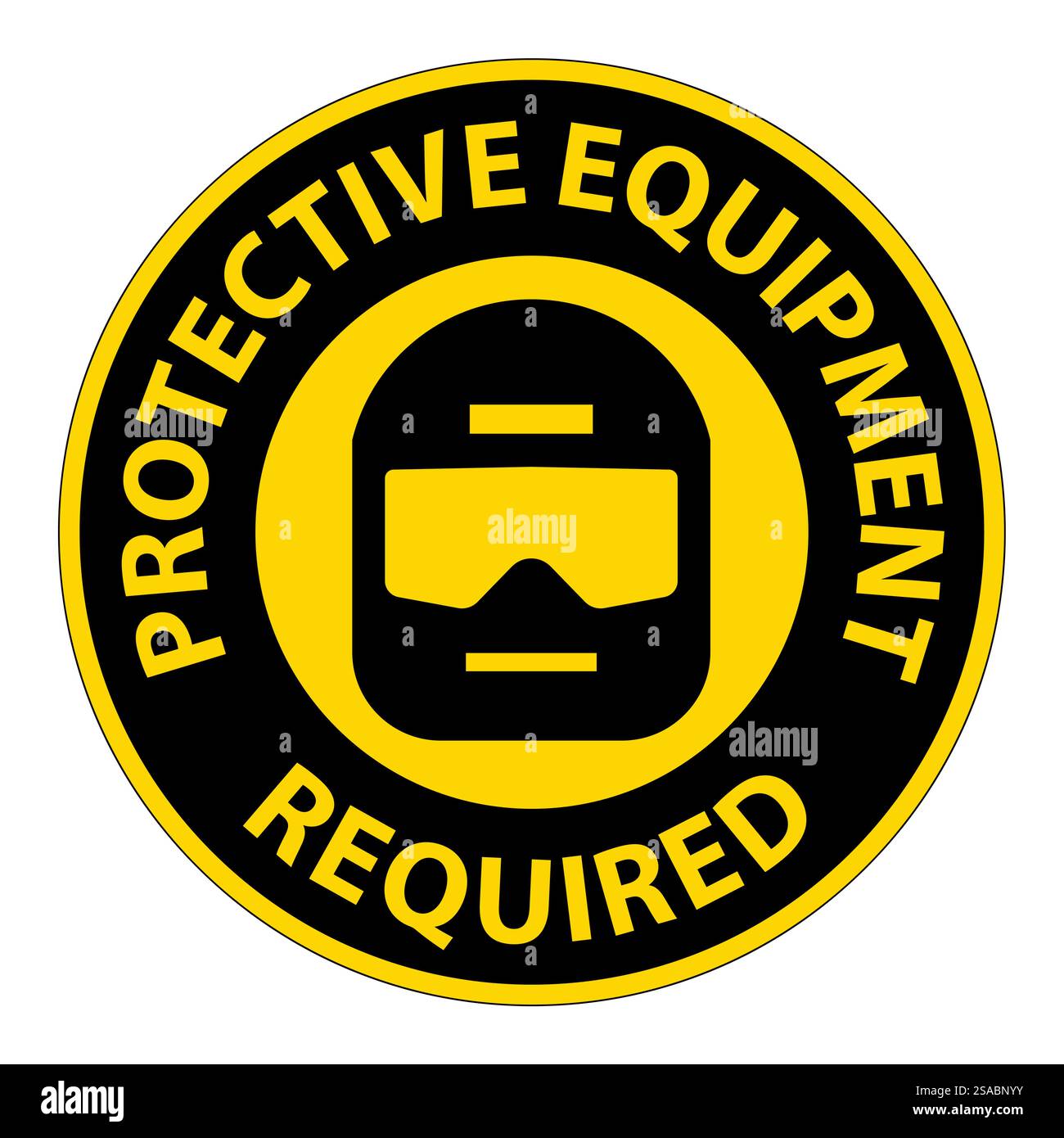 This graphic features a protective equipment required sign. It ...