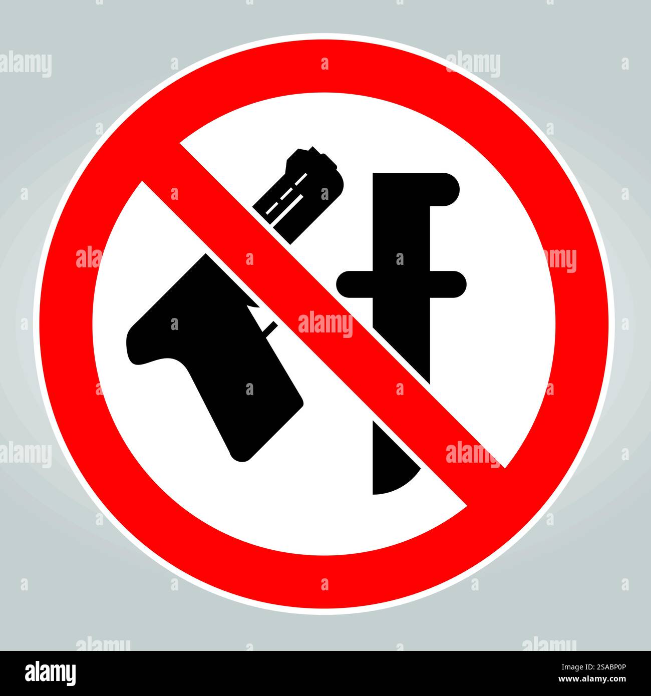 This image features a prohibition sign indicating the ban on weapons ...