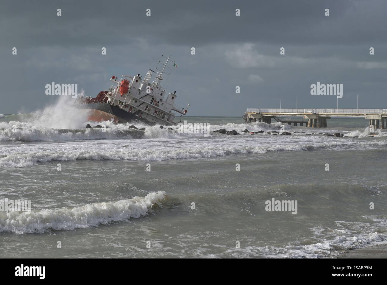 Massa-Carrara, Tuscany, Italy, January 29th, 2025, shipwreck of the ...
