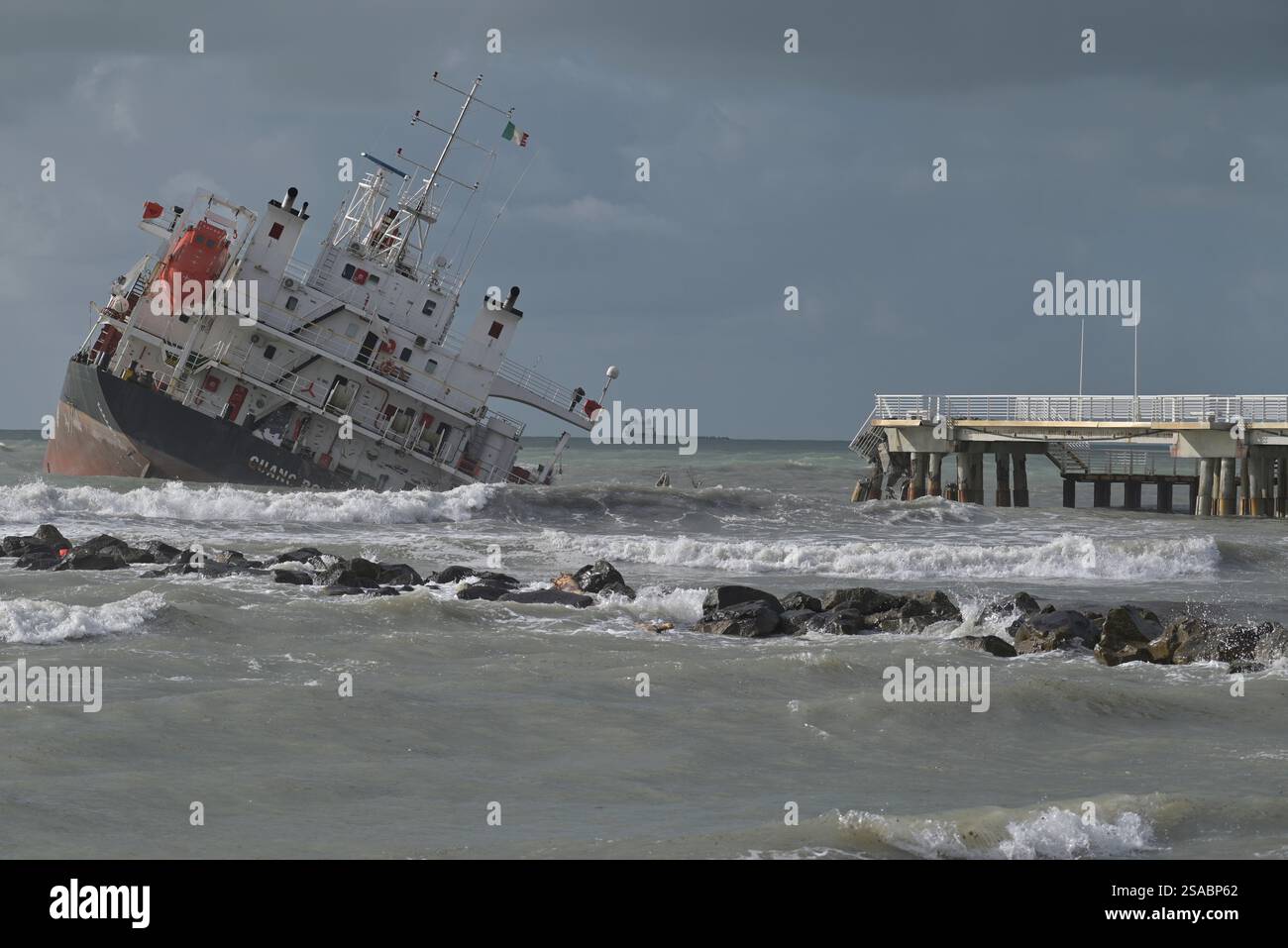 Massa-Carrara, Tuscany, Italy, January 29th, 2025, shipwreck of the ...