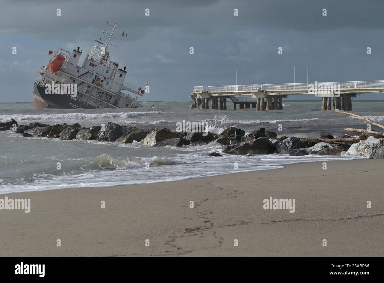 Massa-Carrara, Tuscany, Italy, January 29th, 2025, shipwreck of the ...