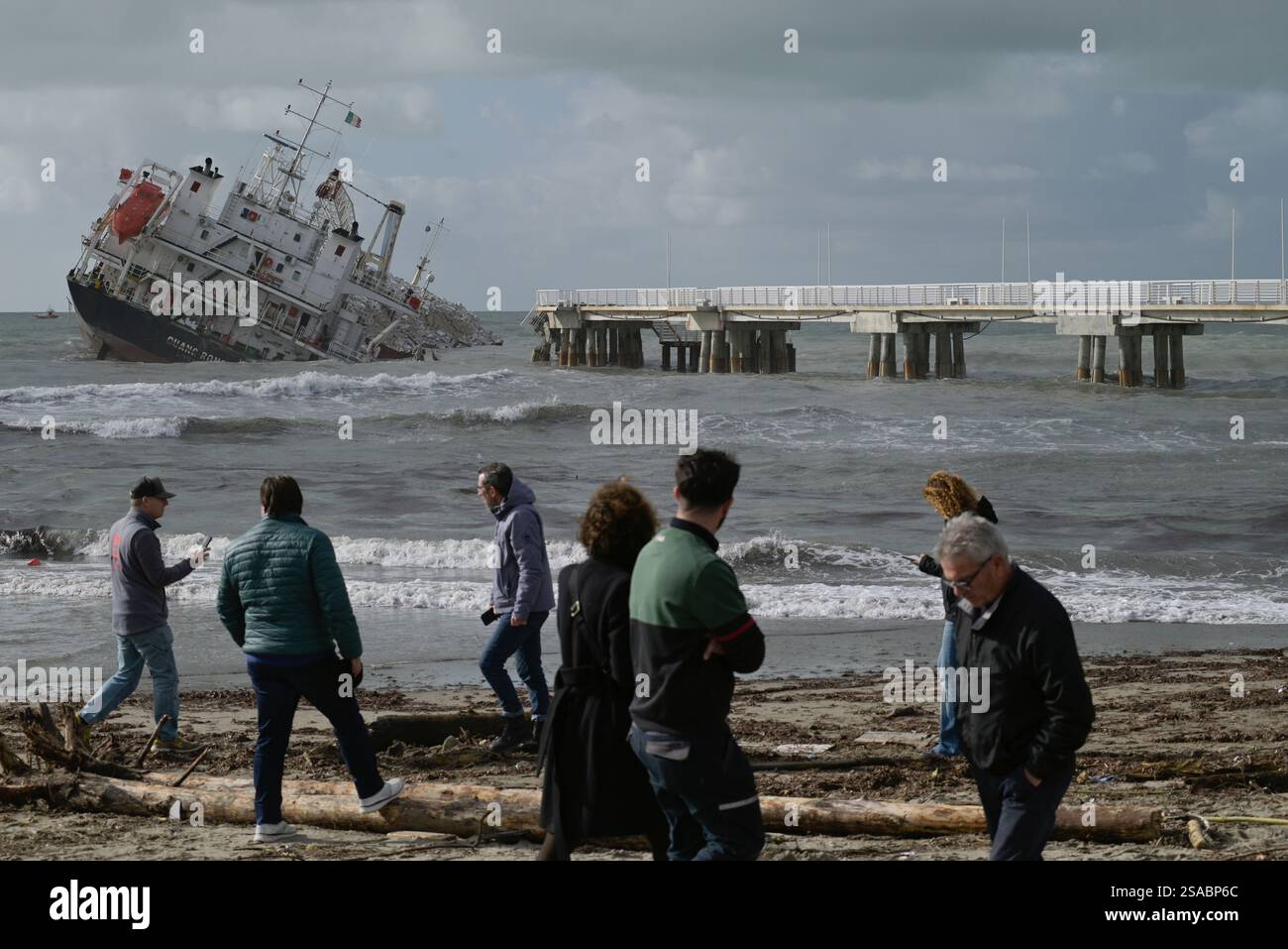 Massa-Carrara, Tuscany, Italy, January 29th, 2025, shipwreck of the ...