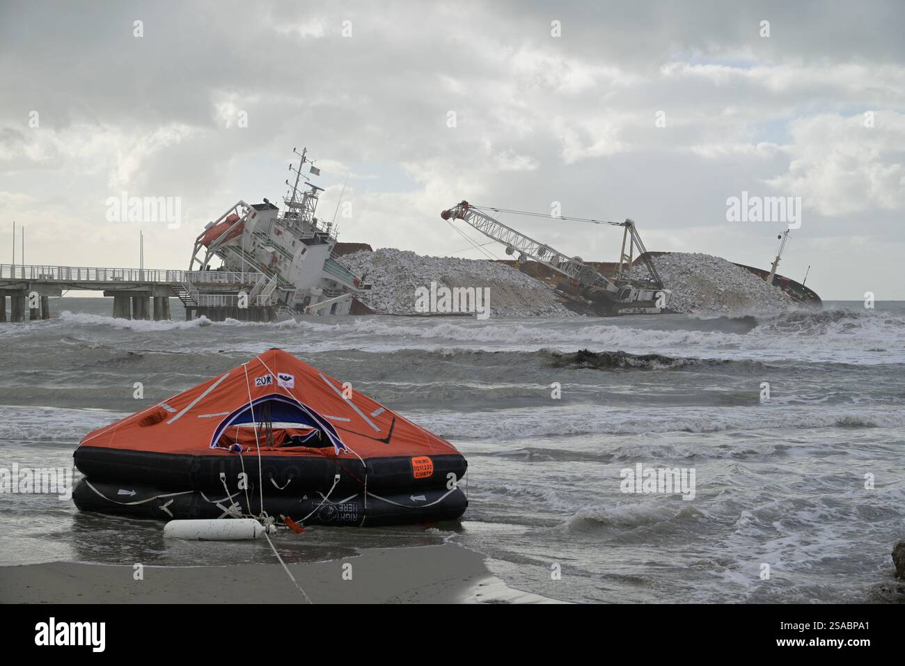 Massa-Carrara, Tuscany, Italy, January 29th, 2025, shipwreck of the ...