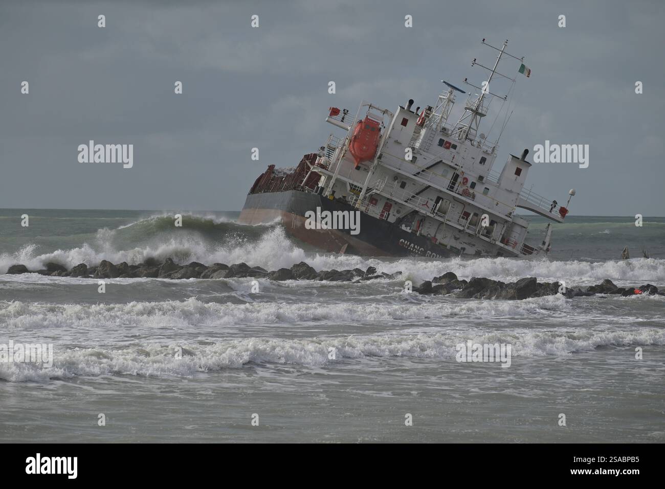 Massa-Carrara, Tuscany, Italy, January 29th, 2025, shipwreck of the ...