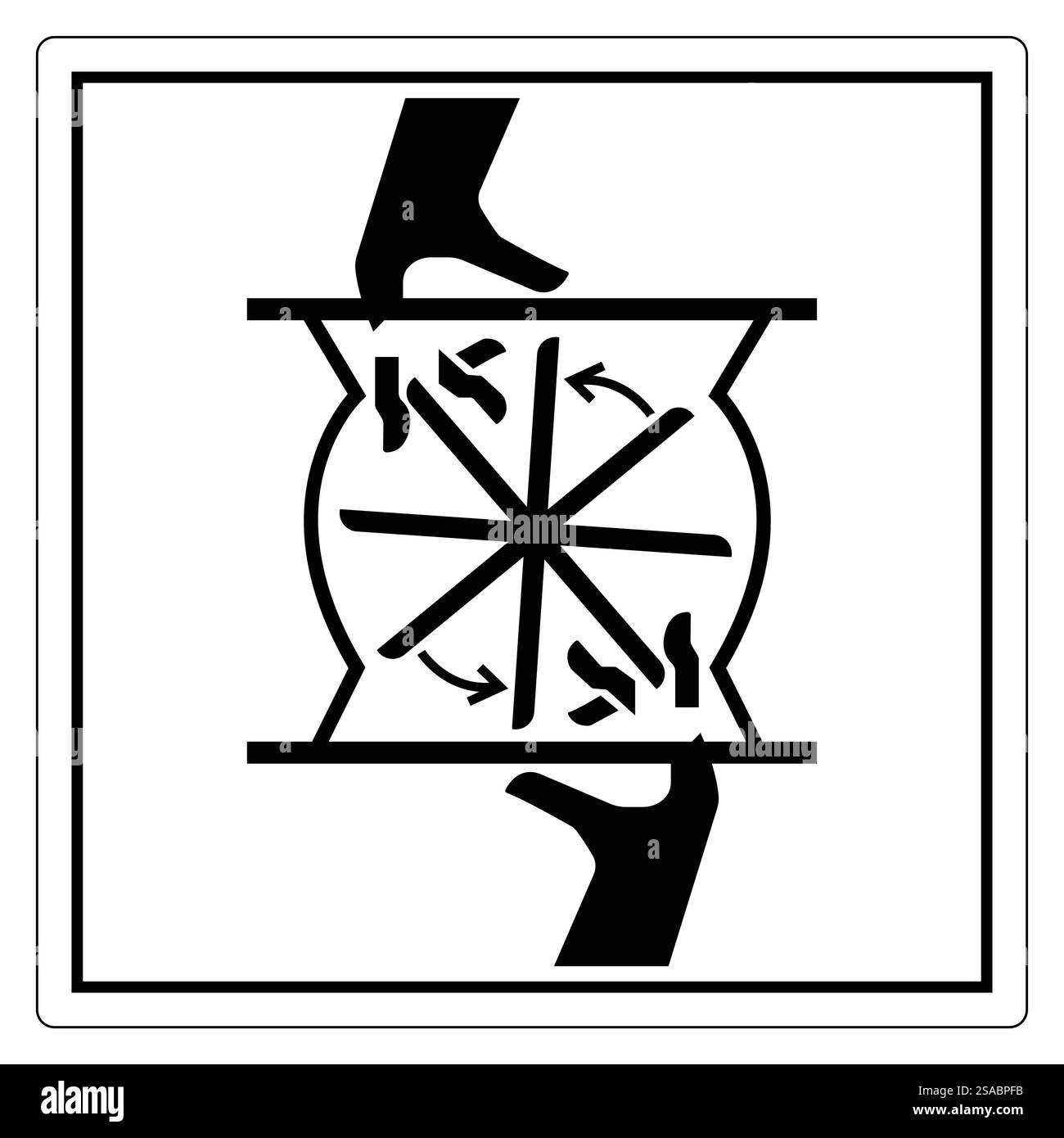 This graphic sign illustrates safe hand placement and rotational action ...