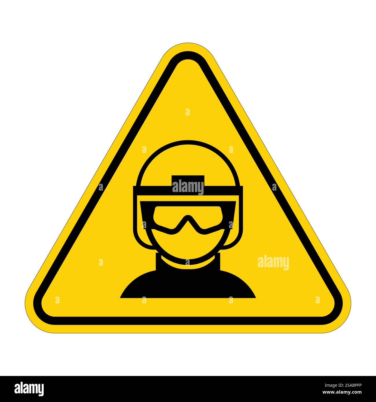 This image depicts a caution sign featuring a safety gear icon. It’s ...