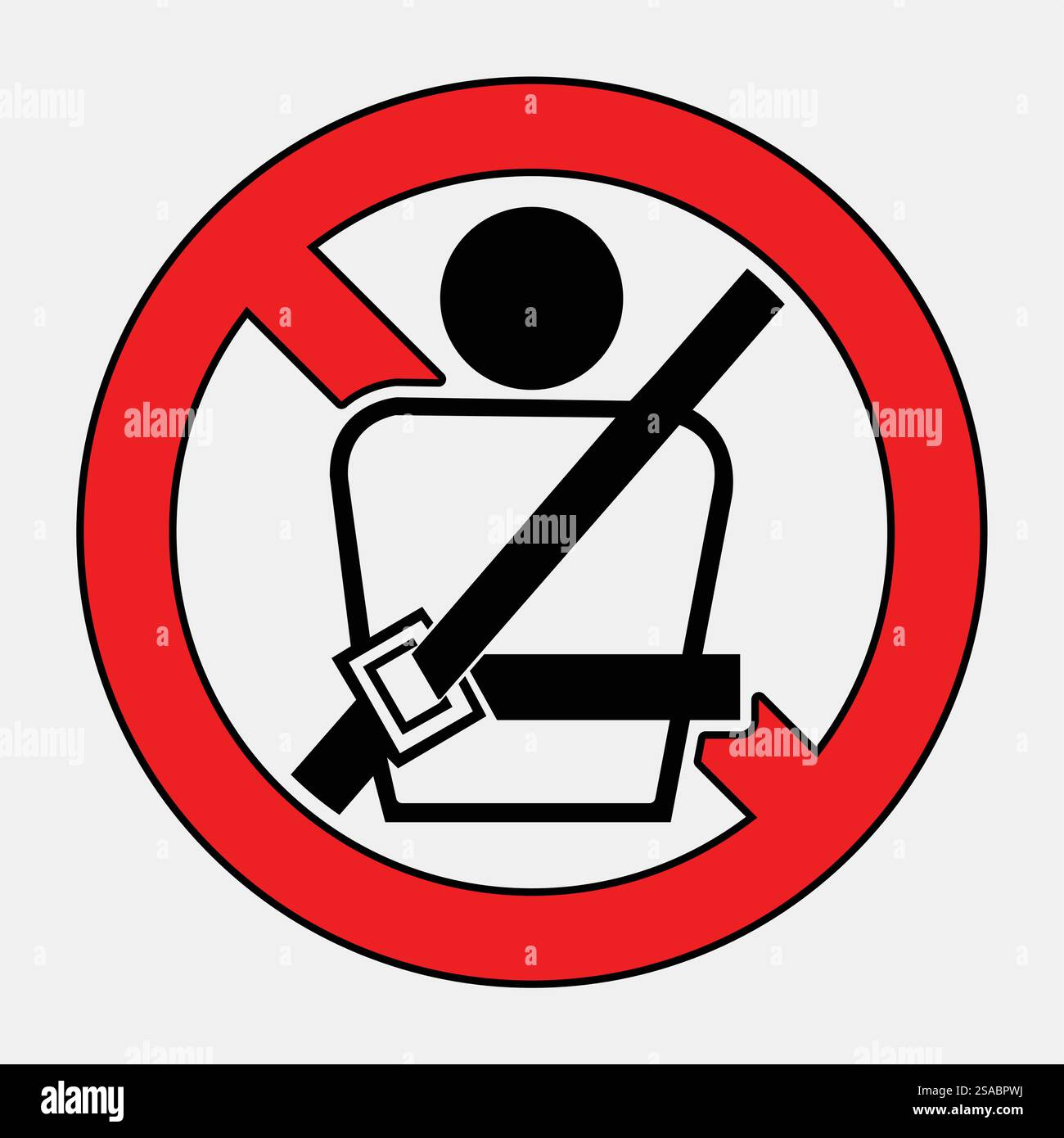 This graphic depicts a safety belt warning sign featuring a red circle ...