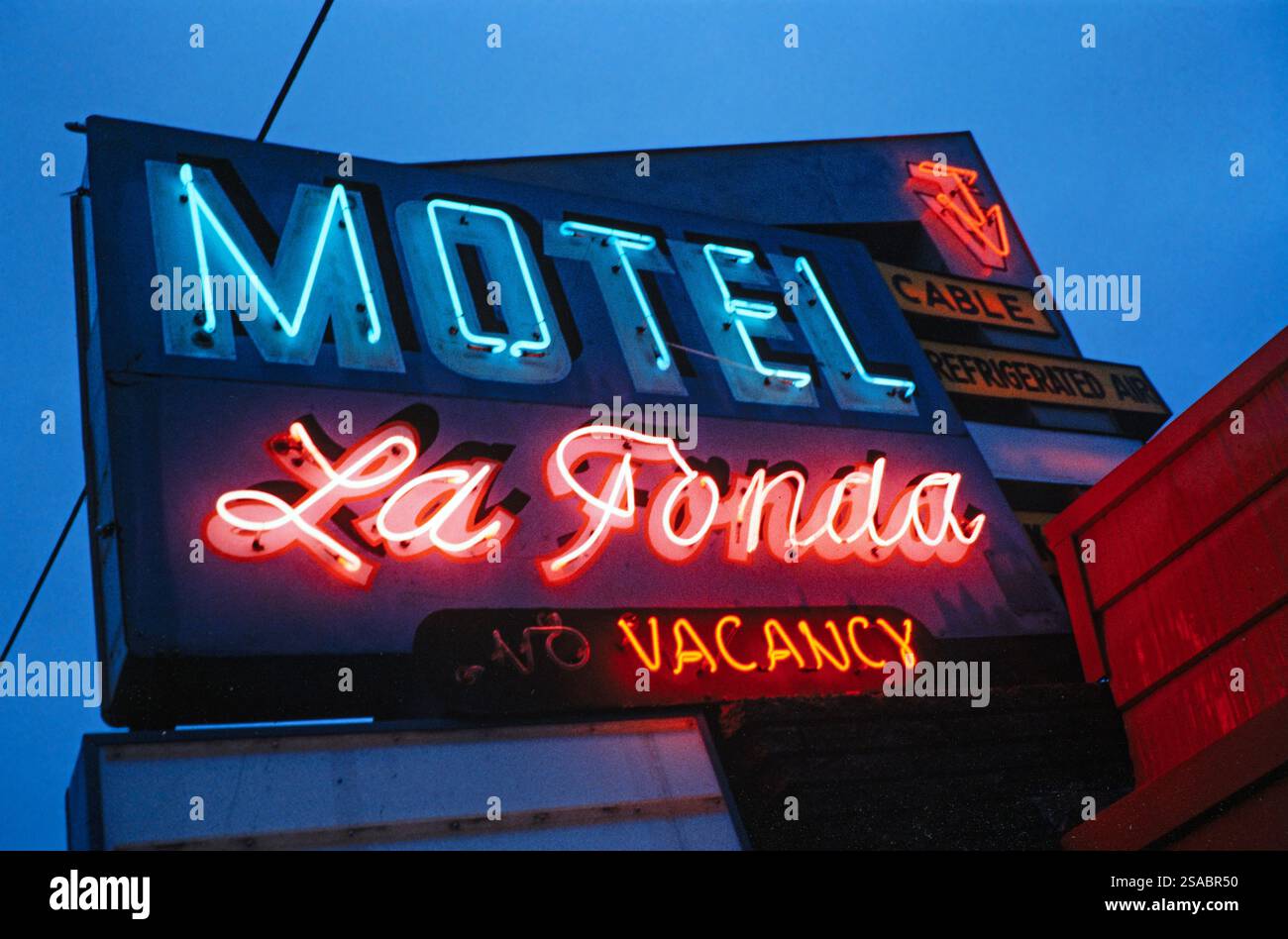 Neon lights of motel and cafe at Route 66 New Mexico USA Stock Photo ...