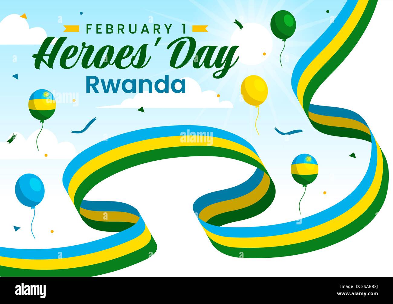 Rwanda Heroes Day Vector Illustration on February 1 with Rwandan Flag ...