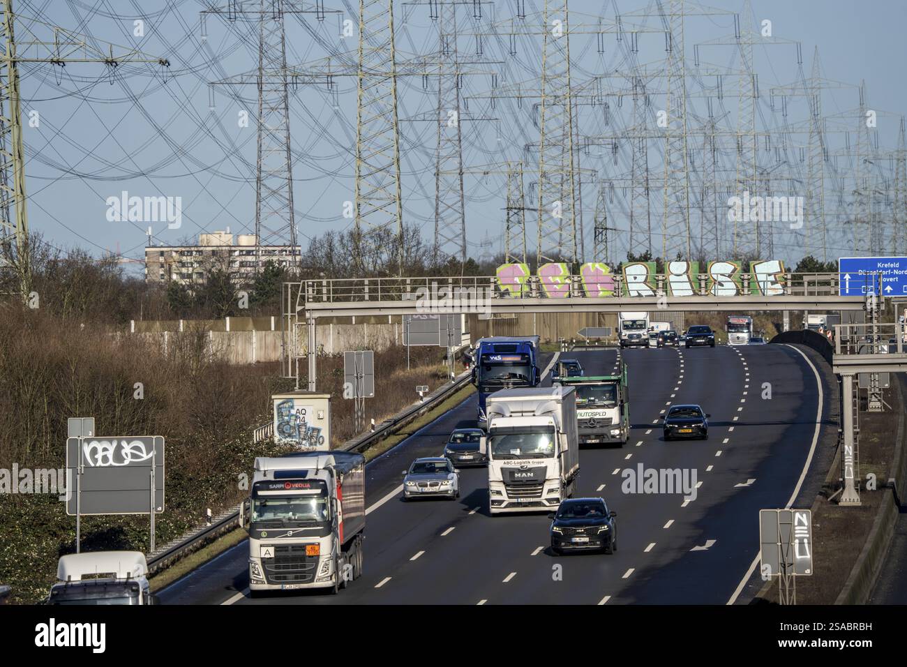 A57 motorway near Kaarst in the Rhine district of Neuss, view in the ...