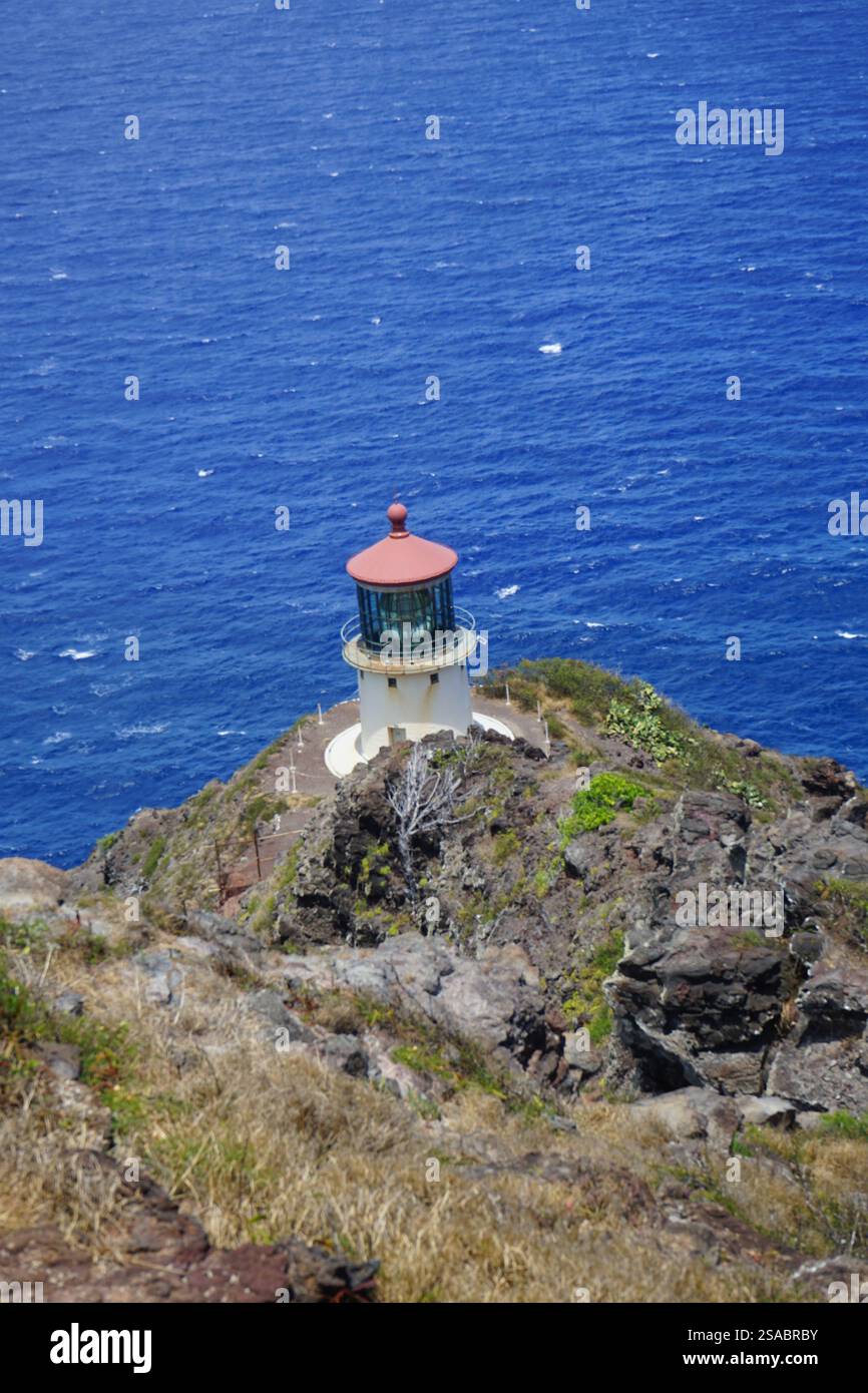 Scenic Makapu'u Lighthouse on a rugged cliff, Oahu, Hawaii – historic ...