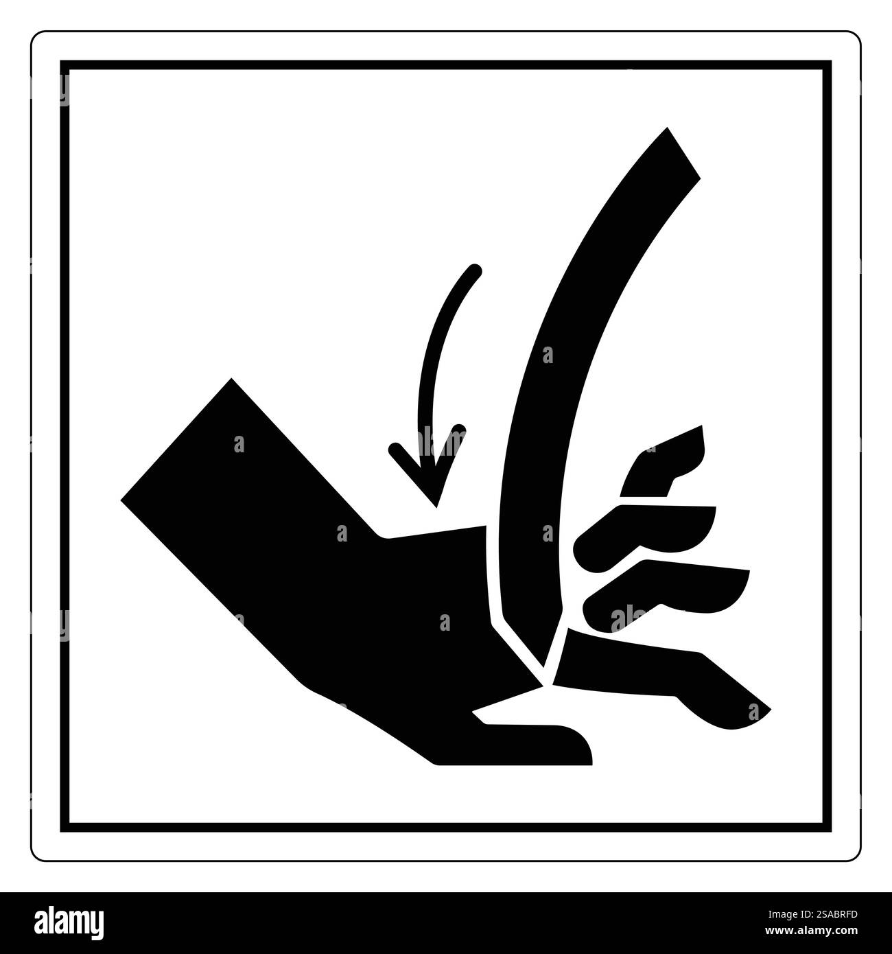 This graphic illustrates a warning sign focused on hand injury ...
