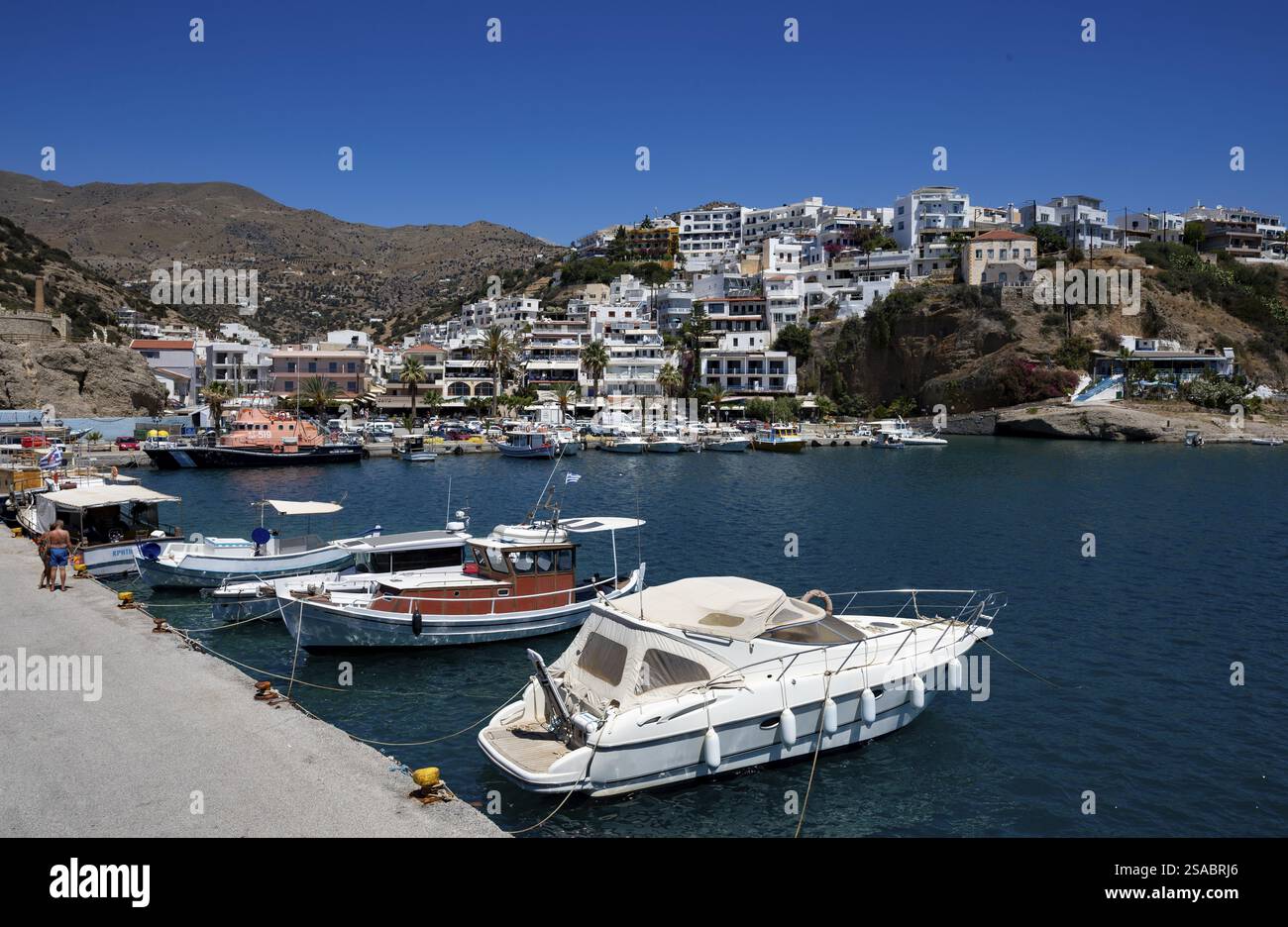 Fishing boats in the harbour of Agia Galini, south coast, Crete, Greece ...