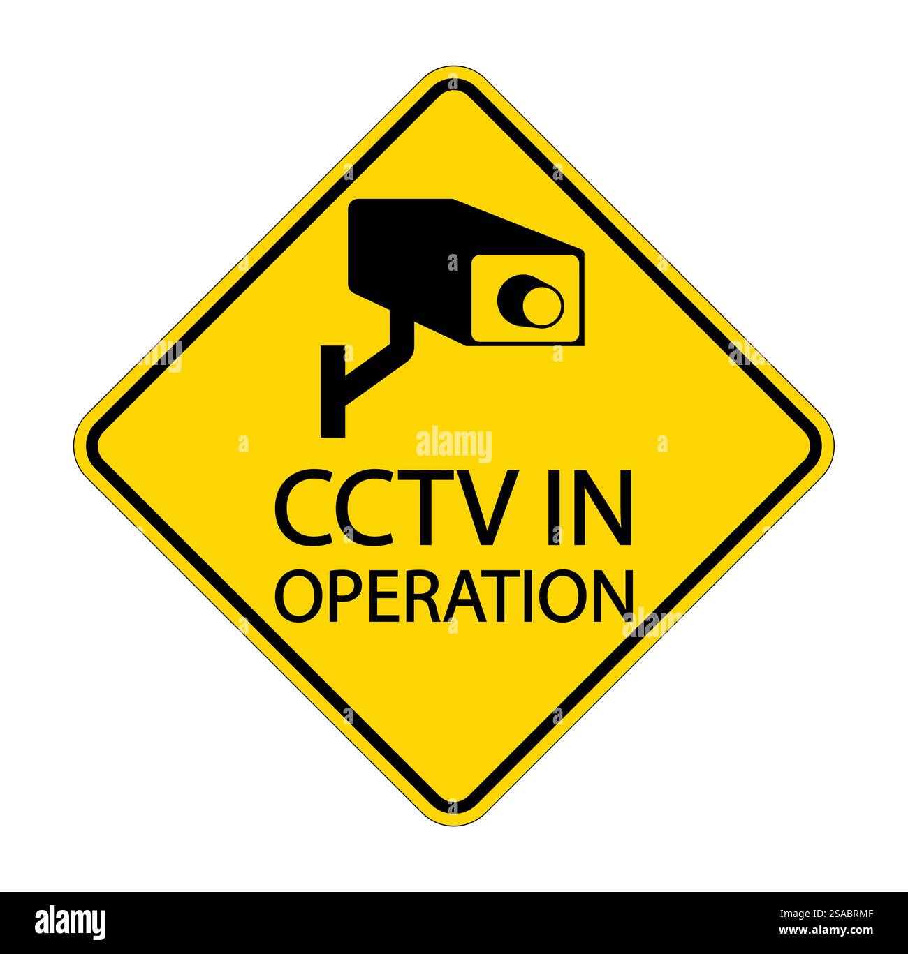 A bright yellow warning sign featuring a CCTV camera icon with the text ...
