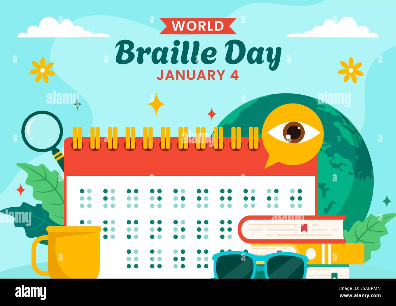 Braille Day Social Media Background Flat Cartoon Hand Drawn Templates ...