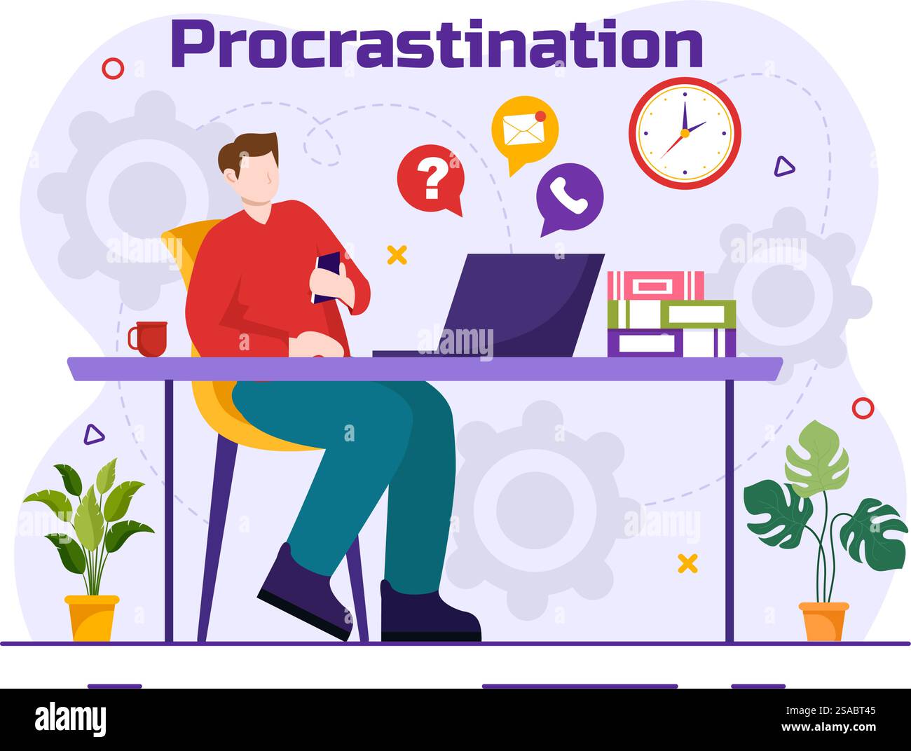 Procrastination Vector Illustration with Procrastinating Lazy ...
