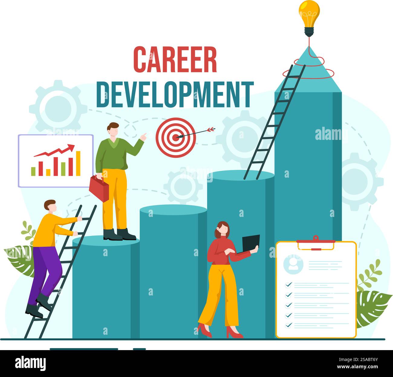 Career Development Vector Illustration with Ladder to Success and ...
