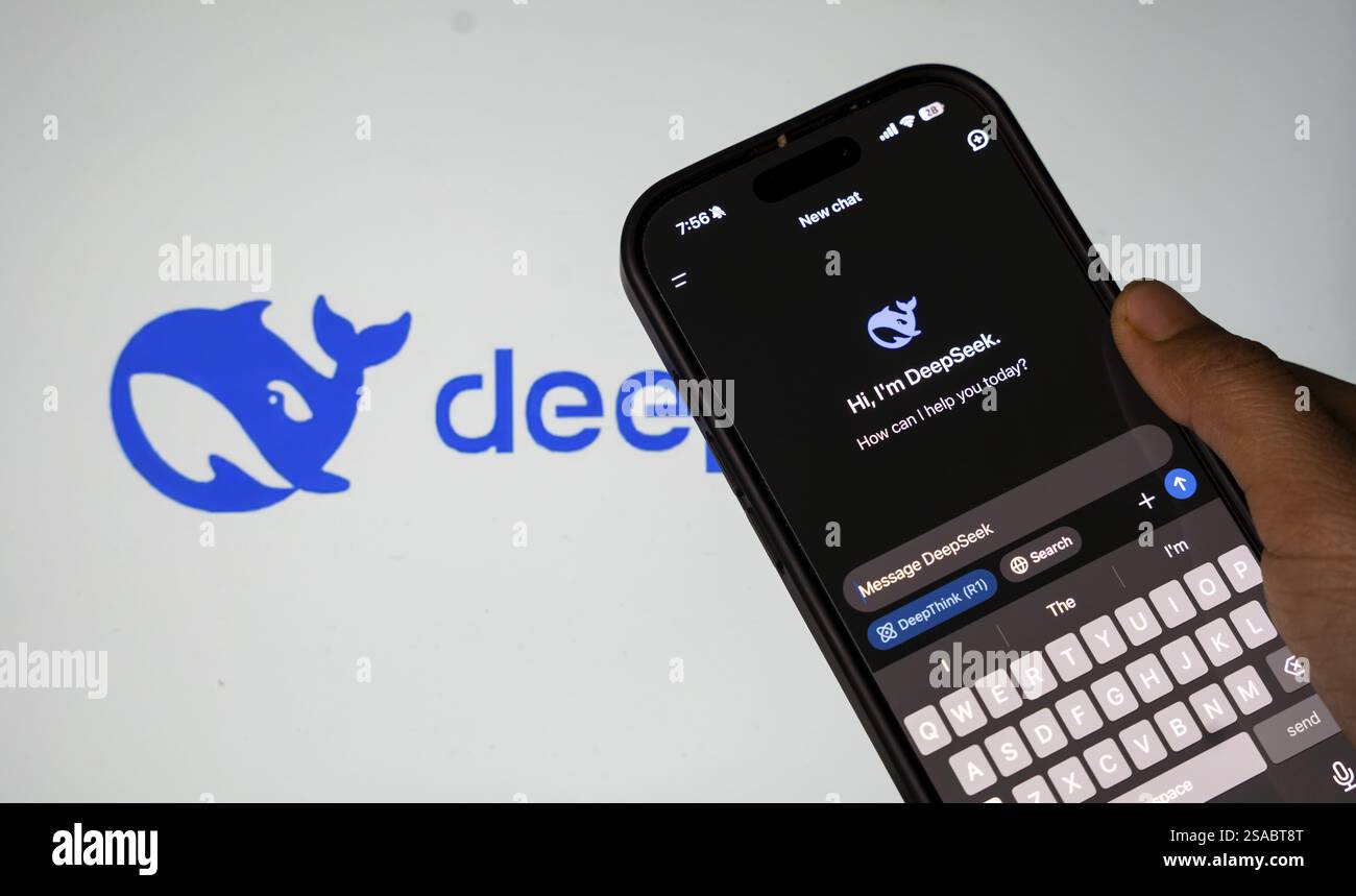 In this photo illustration, the DeepSeek app is displayed on an iPhone ...