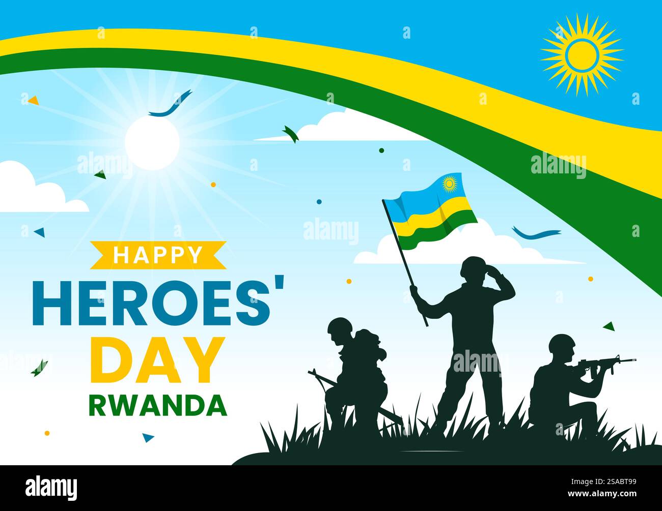Rwanda Heroes Day Vector Illustration on February 1 with Rwandan Flag ...