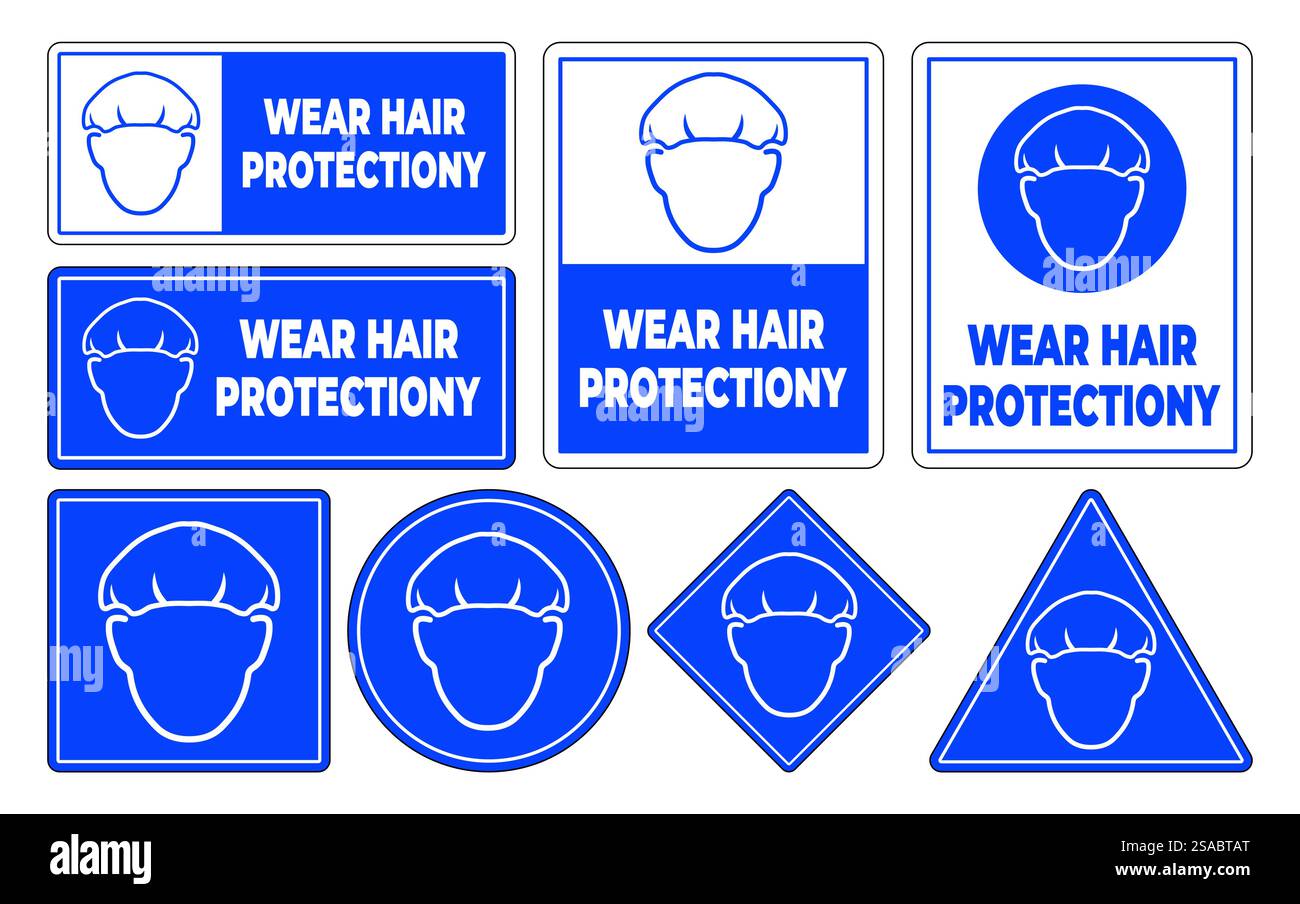 A collection of safety signs emphasizing the importance of wearing hair ...