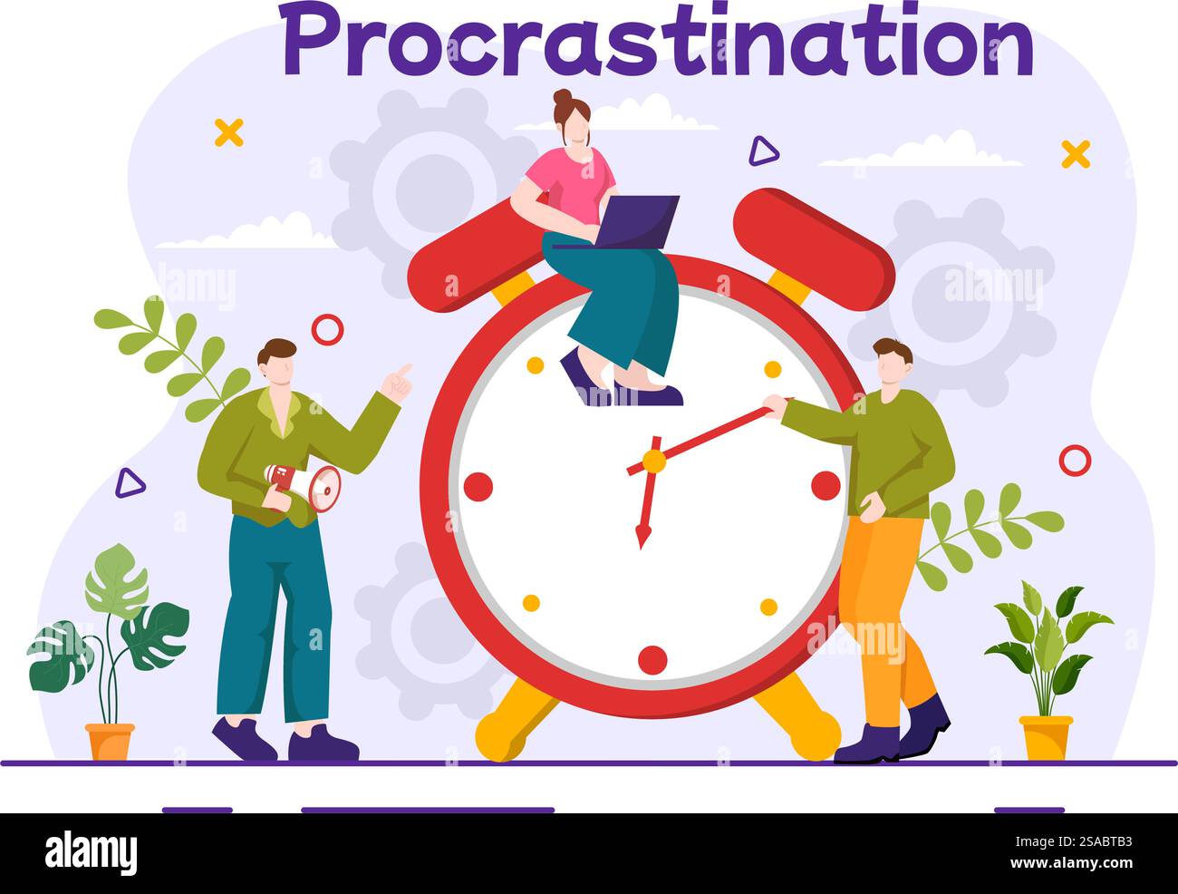 Procrastination Vector Illustration with Procrastinating Lazy ...