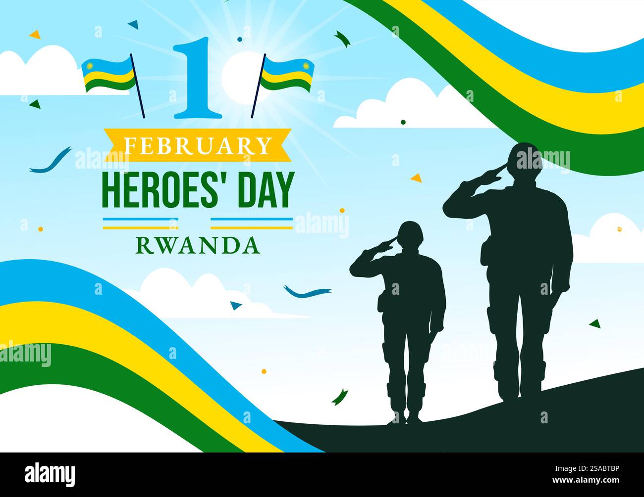 Rwanda Heroes Day Vector Illustration on February 1 with Rwandan Flag ...