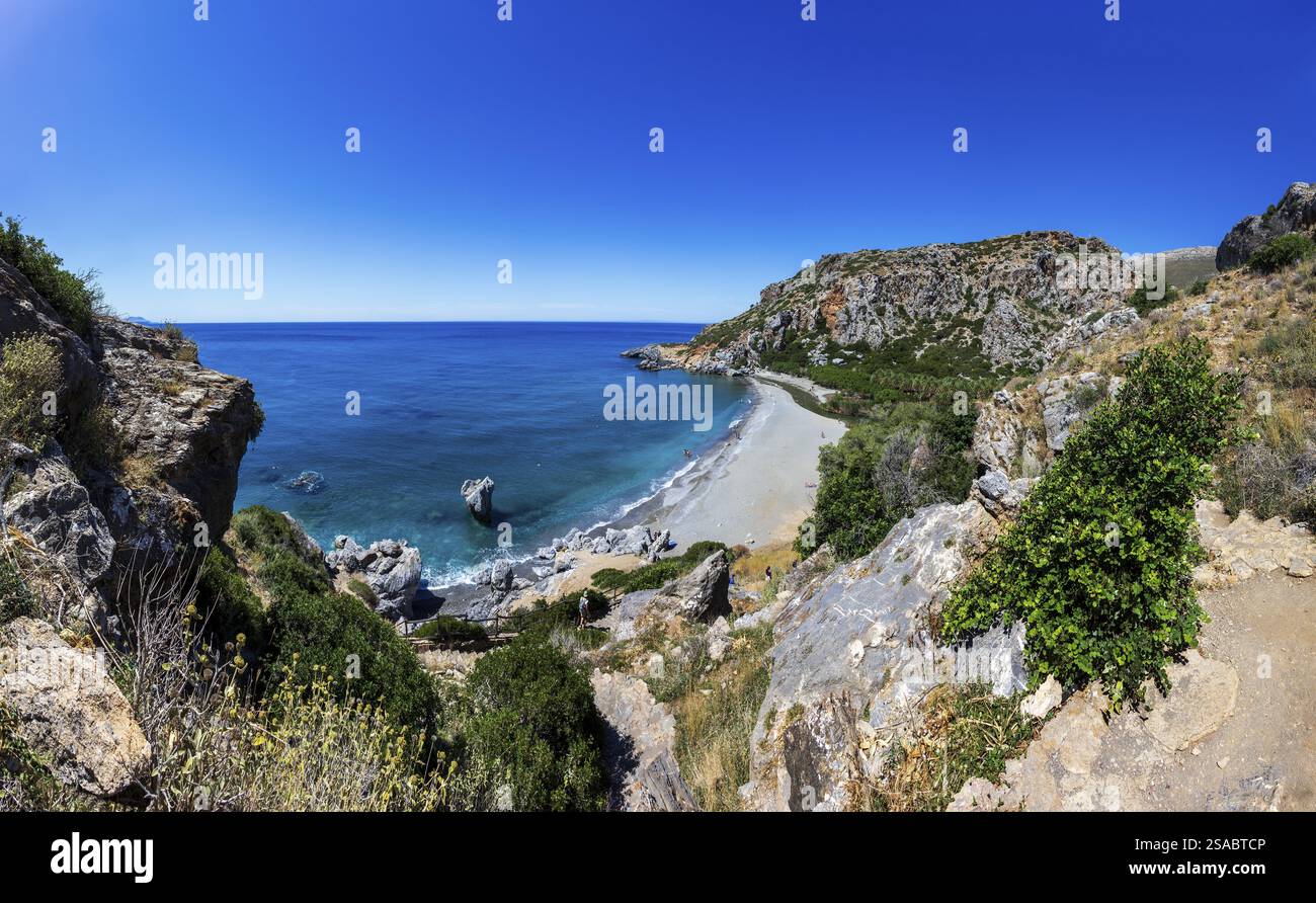 Preveli Beach at the end of the Kourtaliatiko Gorge, south coast, Crete ...