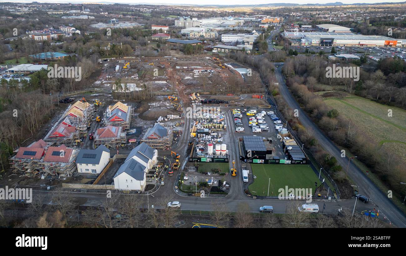 Aerial view of new housing development, Livingston, West Lothian ...