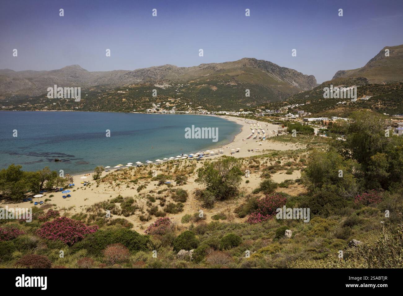 View of the bay and beach of Plakias, south coast, Crete, Greece ...