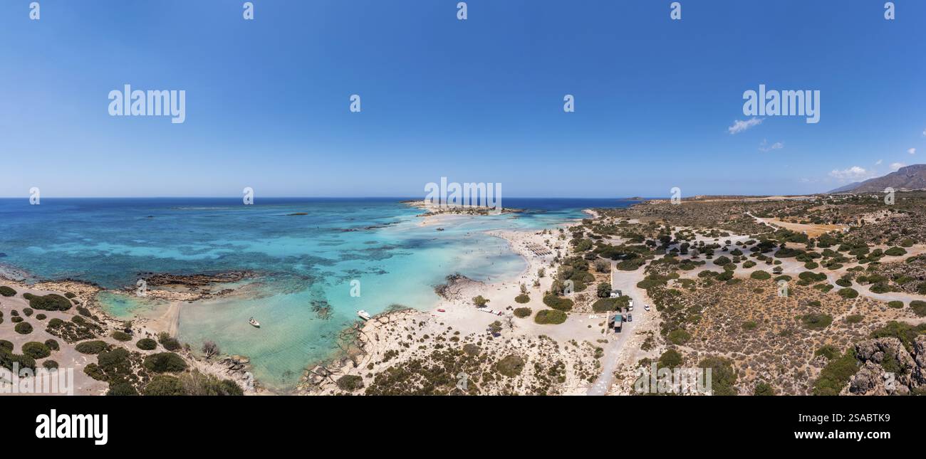 Drone shot, Elafonissi beach, south-west Crete, Crete, Greece, Europe ...
