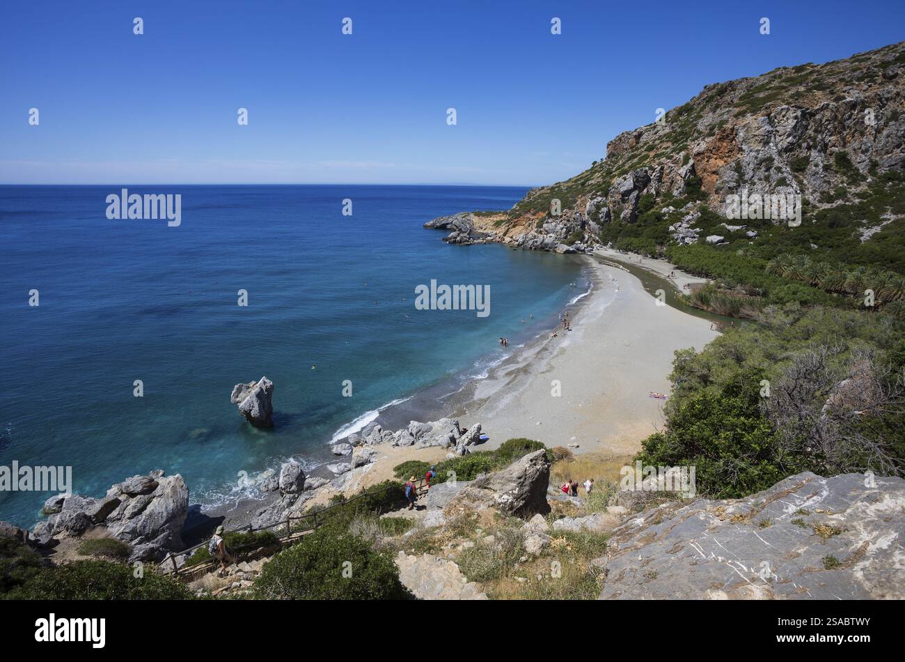 Preveli Beach at the end of the Kourtaliatiko Gorge, south coast, Crete ...