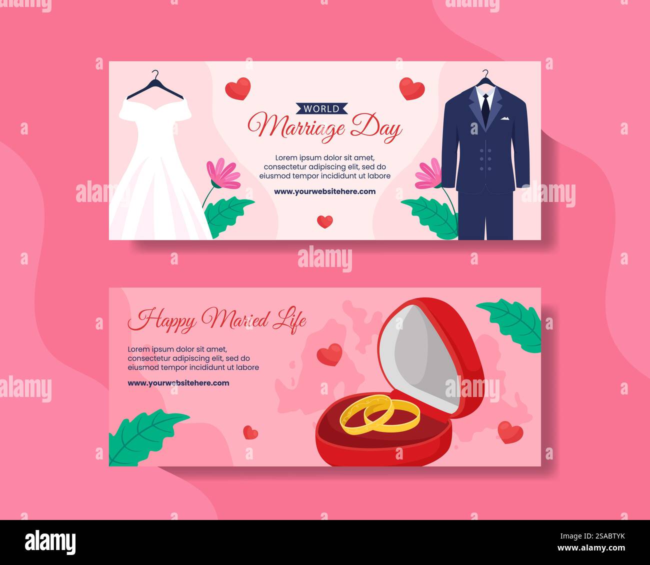 Marriage Day Horizontal Banner Flat Cartoon Hand Drawn Templates ...