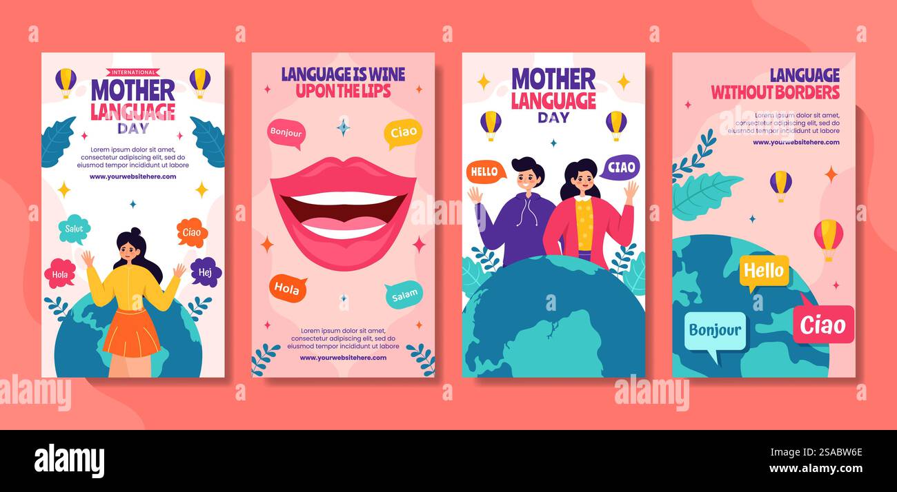 Mother Language Day Social Media Stories Flat Cartoon Hand Drawn ...