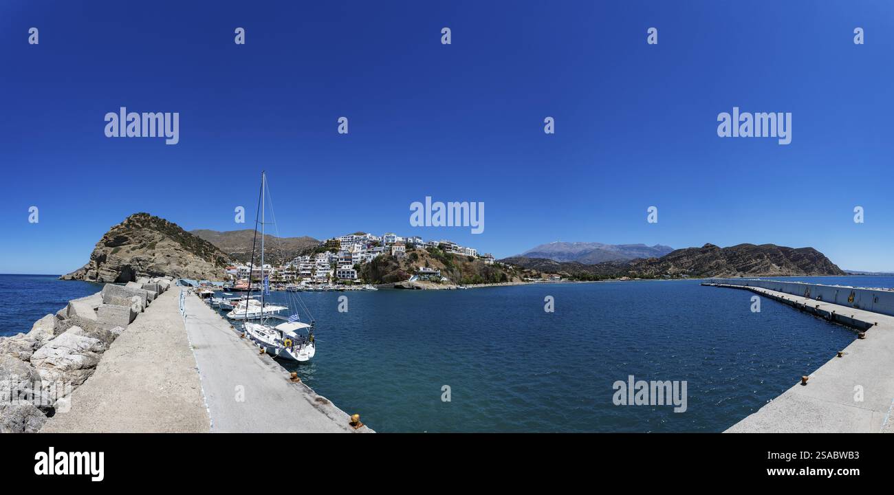 Boats in the harbour of Agia Galini, south coast, Crete, Greece, Europe ...