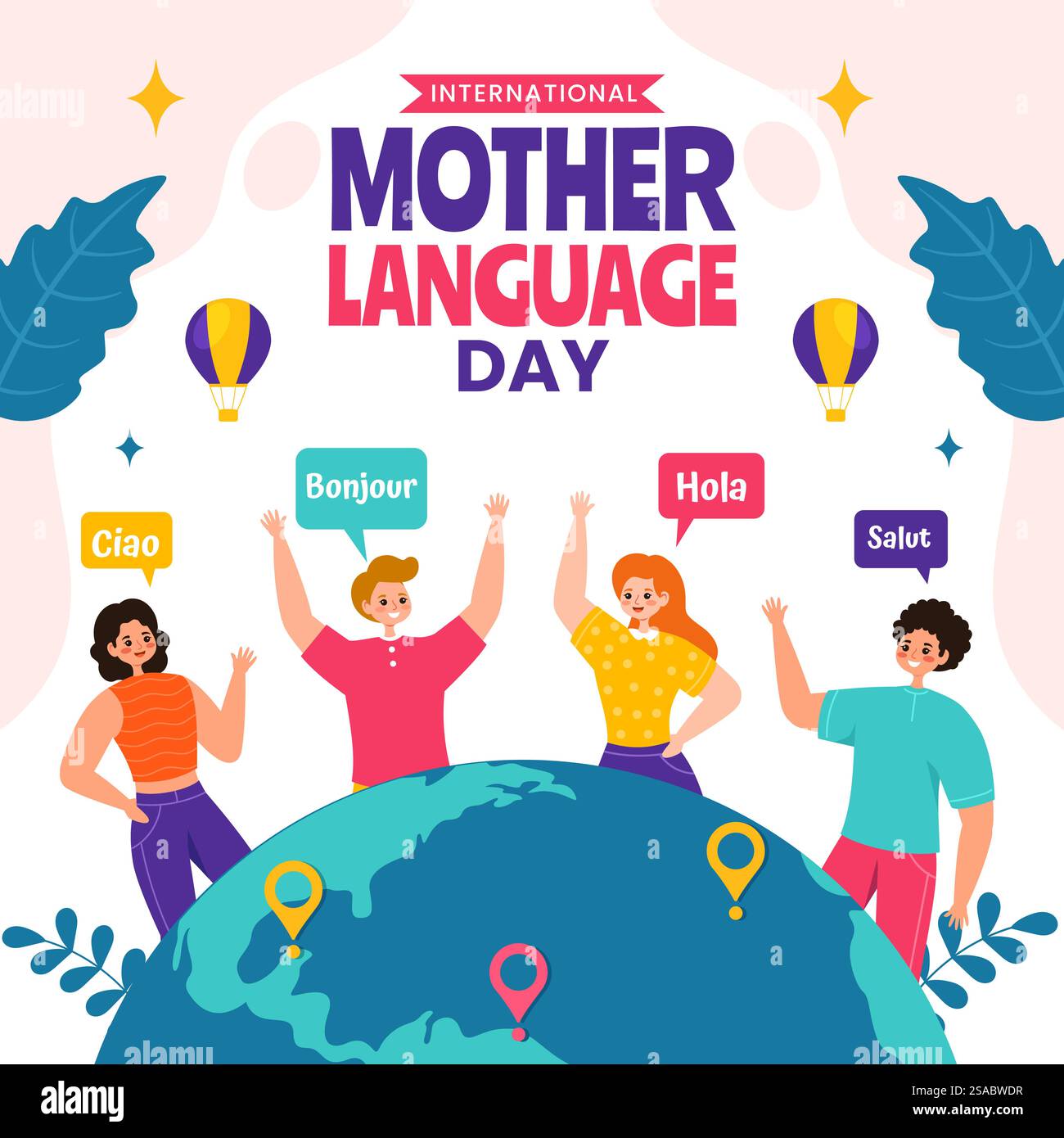 Mother Language Day Social Media Illustration Flat Cartoon Hand Drawn ...