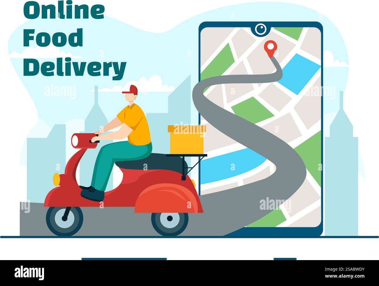 Online Food Delivery Vector Illustration with Order Food on the Phone ...