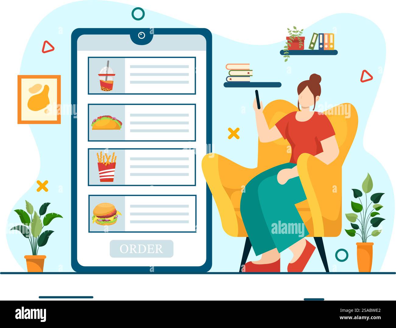 Online Food Delivery Vector Illustration with Order Food on the Phone ...