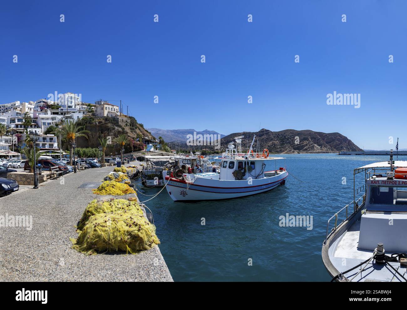 Fishing boats in the harbour of Agia Galini, south coast, Crete, Greece ...