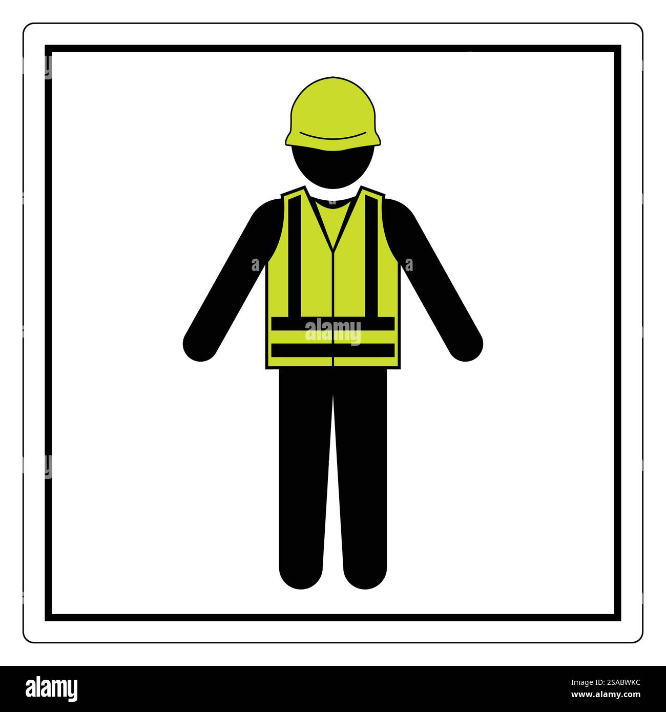 This graphic illustrates a safety icon featuring a construction worker ...