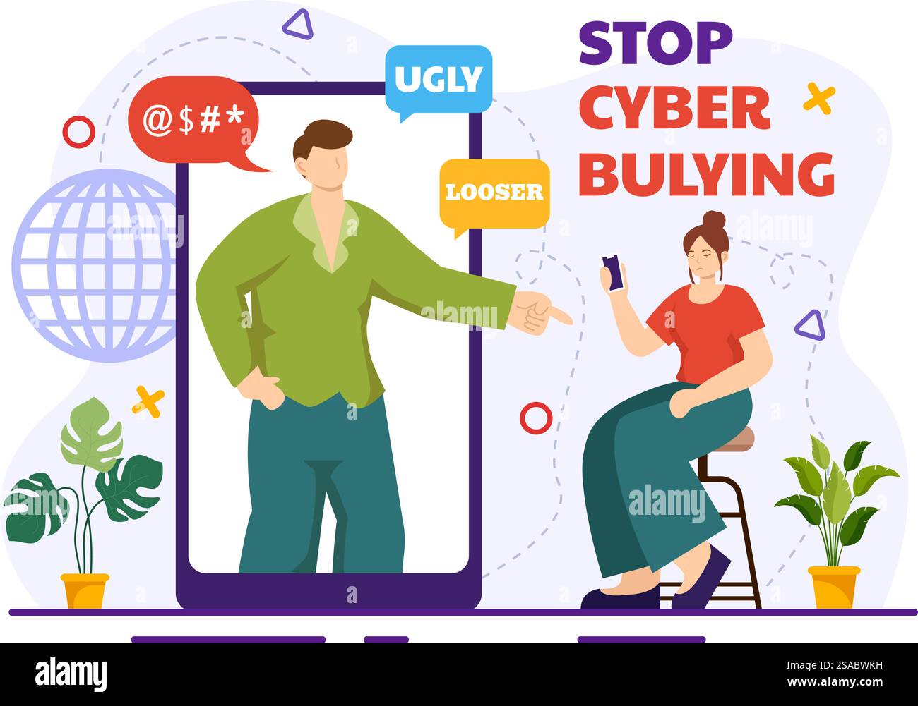 Stop Cyberbullying Vector Illustration of Haters Online with Bullying ...