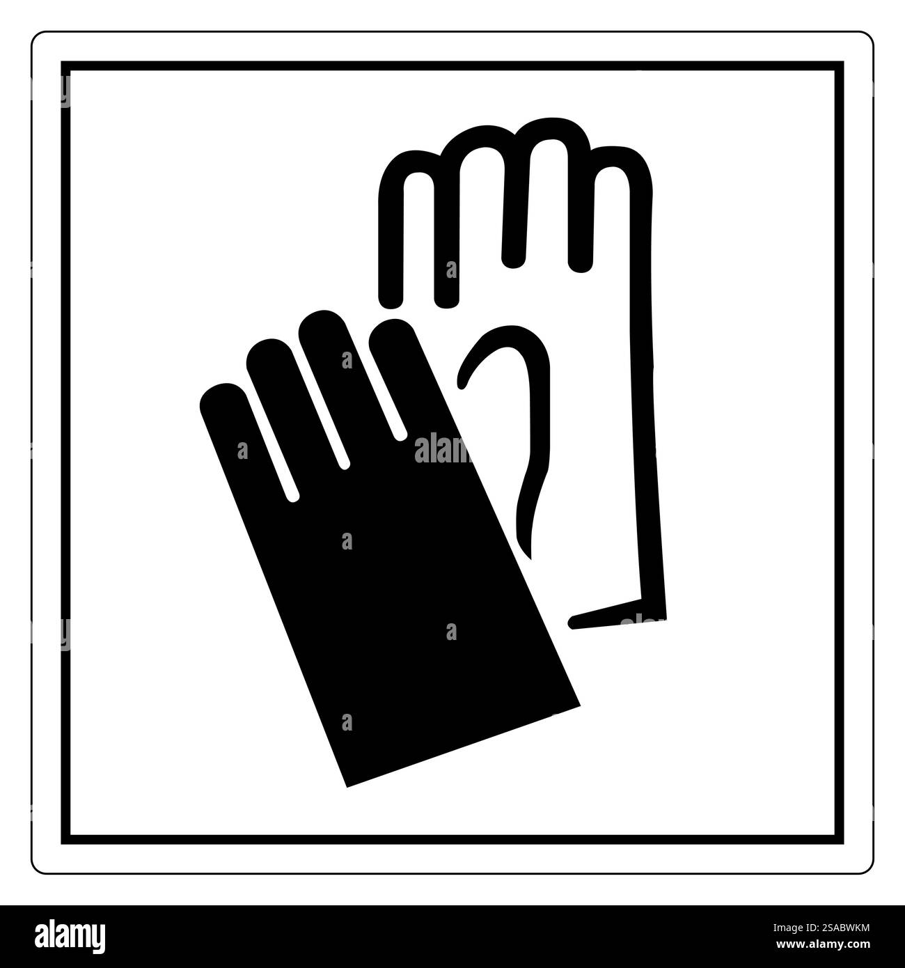 A minimalist black and white icon depicting protective gloves ...